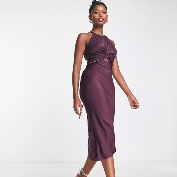 ASOS | Dresses | Nwt Asos Design Knot Front Satin Midi Dress With Tie ...